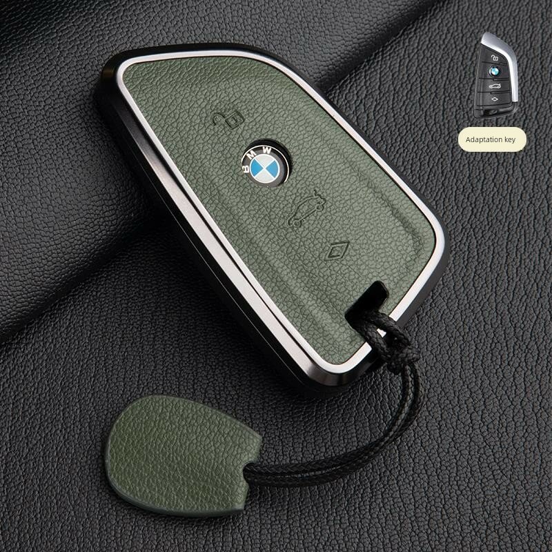 BMW Blade 4-Кнопочный Чехол для Ключа, Кожа Французской Козы, Оливковый Ремешок, Премиум Кожаный Чехол для 3/5/7 Серий