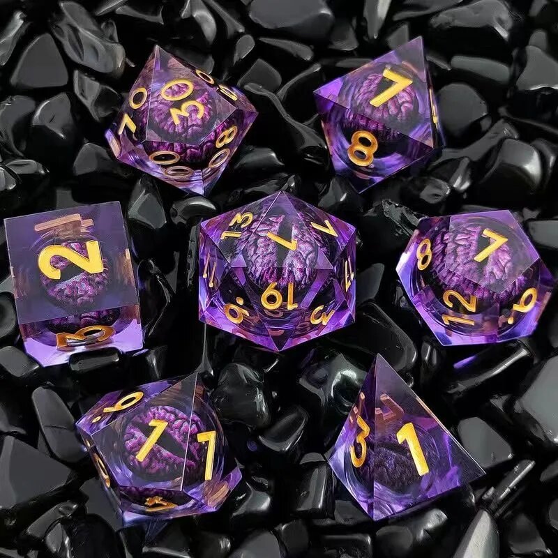 DND, Dungeons and Dragons Dice, набор многогранников, ролевая игра, (набор 7шт) С коробкой и бархатным мешочком, Встроенные подвижные глаза дракона