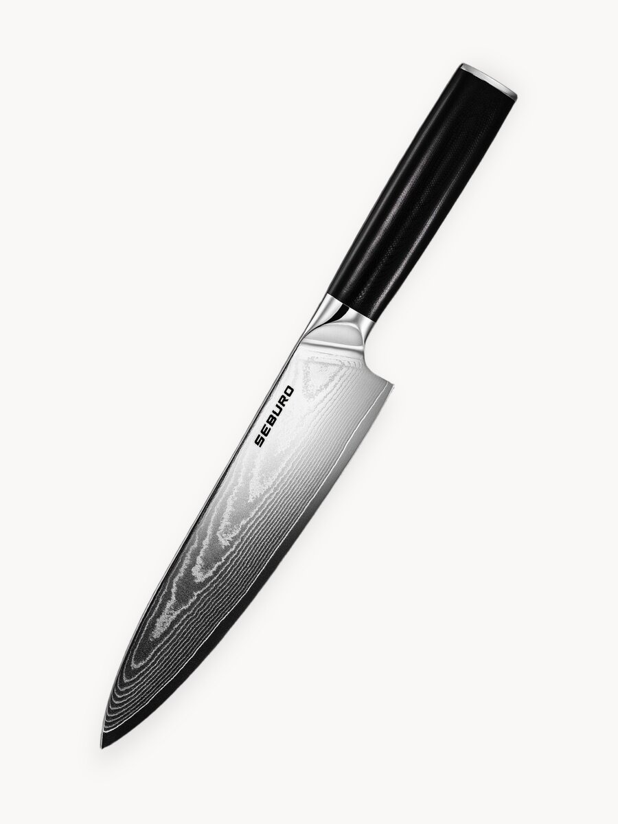 Шеф нож кухонный из дамасской стали Seburo SARADA Damascus - профессиональный поварской японский кухонный нож 20 см