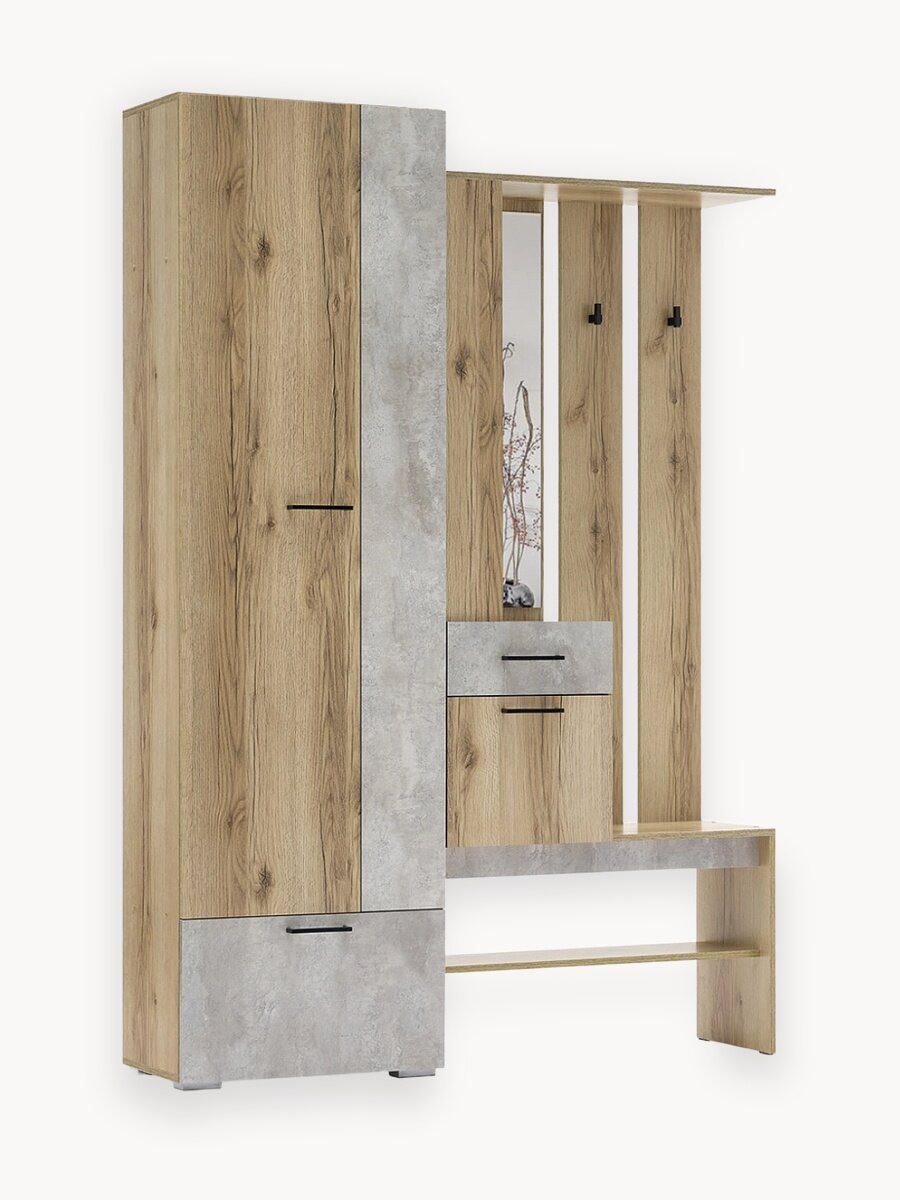 Набор мебели для прихожей "Фаворит 1"Дуб Делано/Цемент Светлый