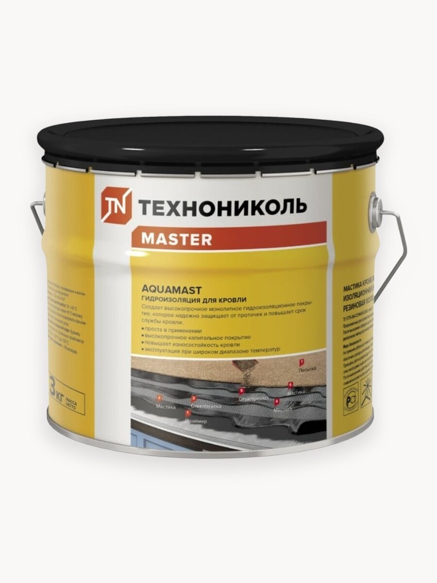 Битумно-резиновая, Технониколь, мастика Технониколь AquaMast, ведро 3 кг TN889469, нефтяного битума