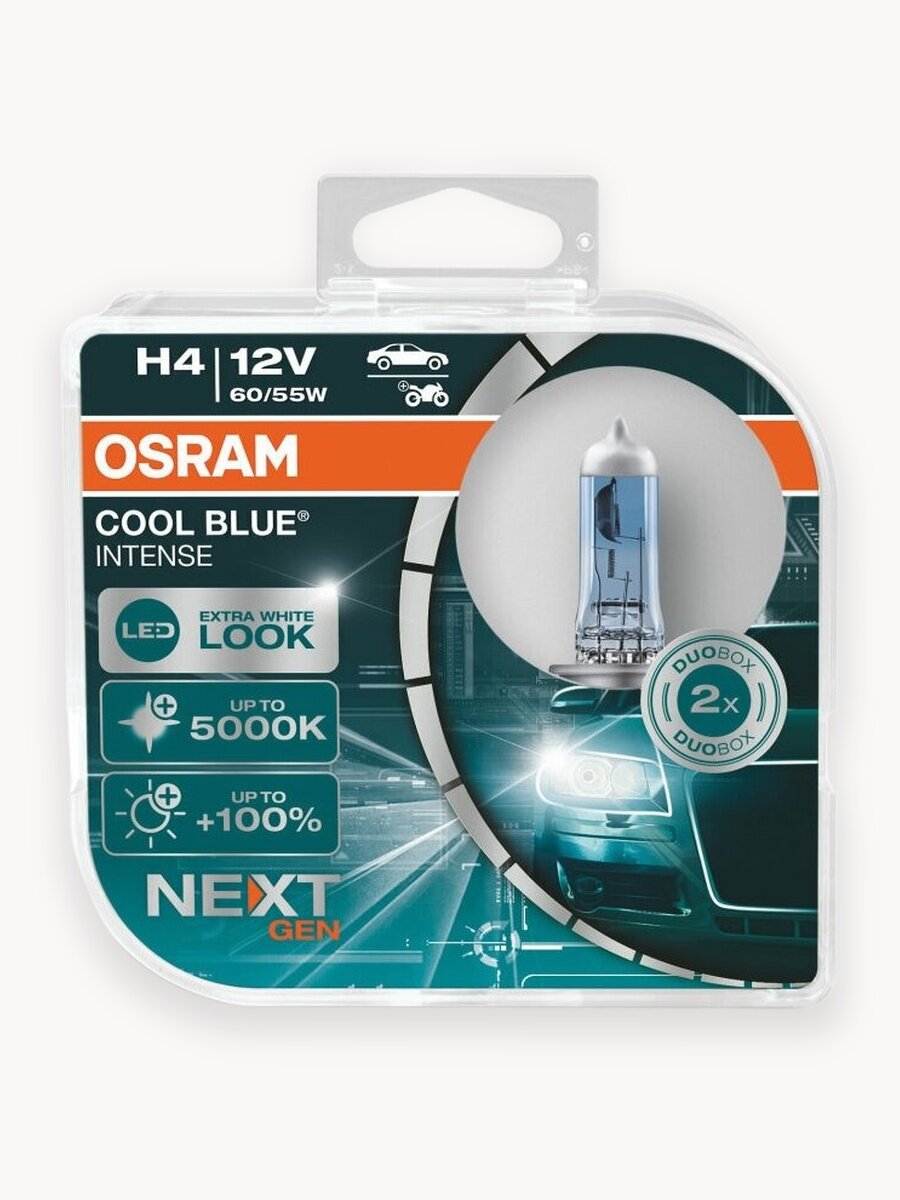 Комплект Ламп H4 12v 60/55w P43t Cool Blue Intense (Next Generation) 5000к 2шт Osram арт. 64193CBN-HCB