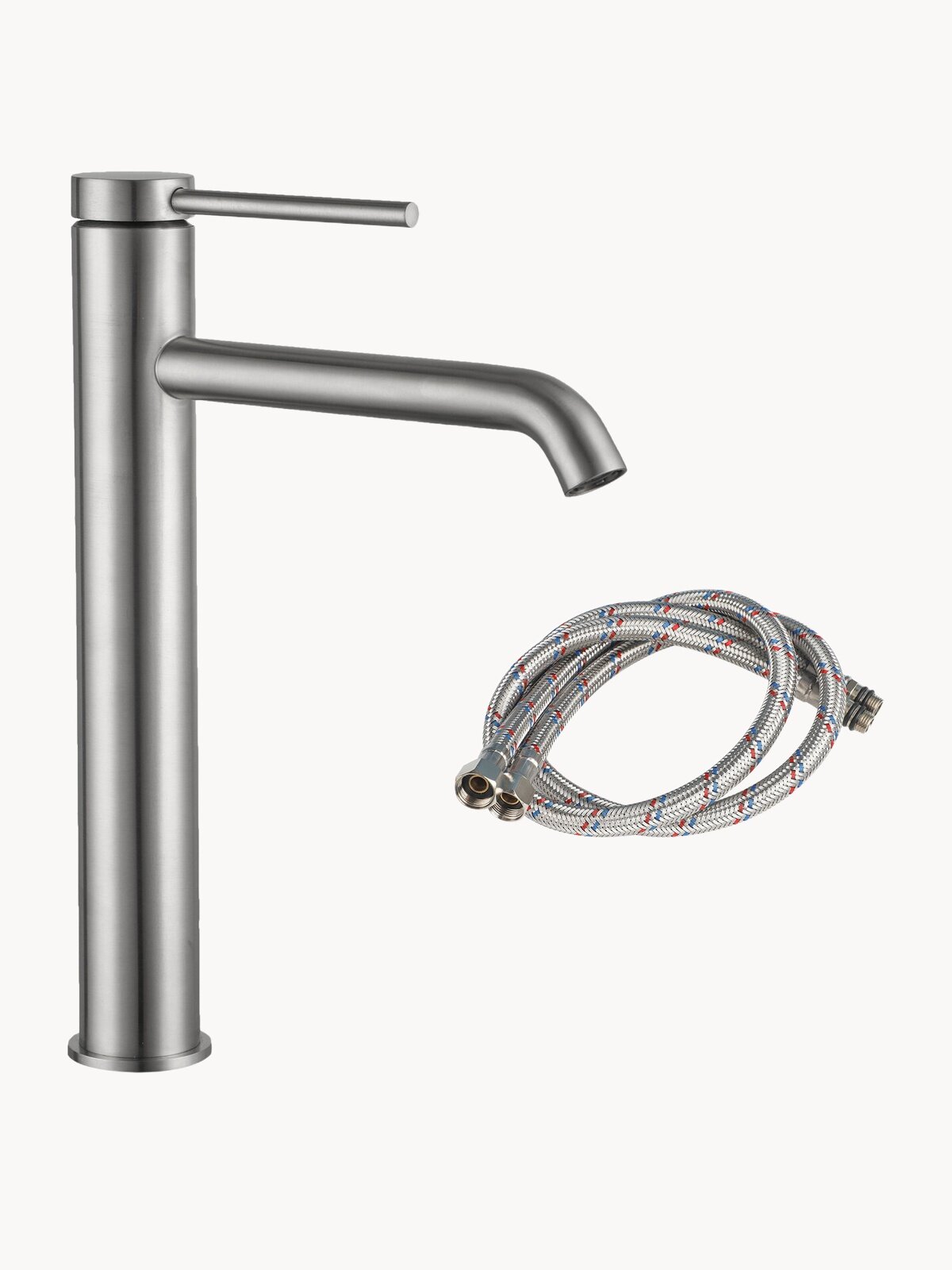 Смеситель для раковины высокий AT&SG , Сатин, нержавеющая сталь 304, горизонтальный монтаж, Горячая и холодная вода