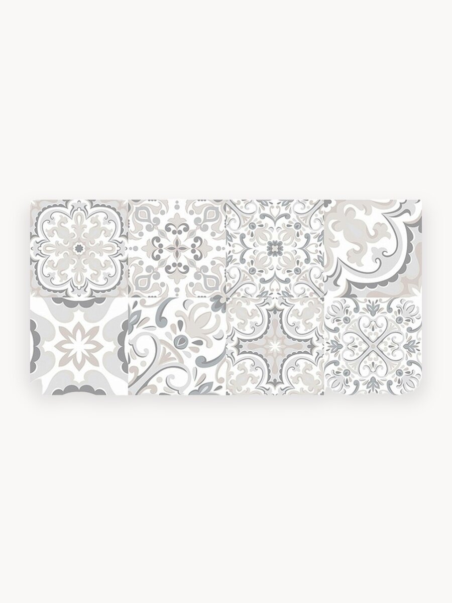 Плитка керамическая "Лорена", 40x20 см, серая, глянцевая, орнамент, 15 шт.