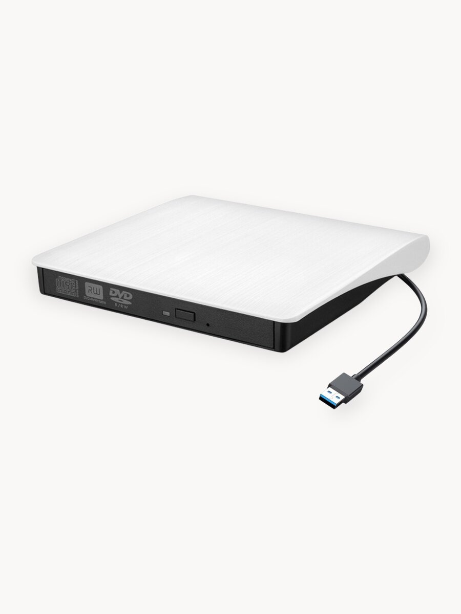 Внешний дисковод для ноутбука TLC оптический привод для компьютера CD DVD-RW USB 3.0, белый