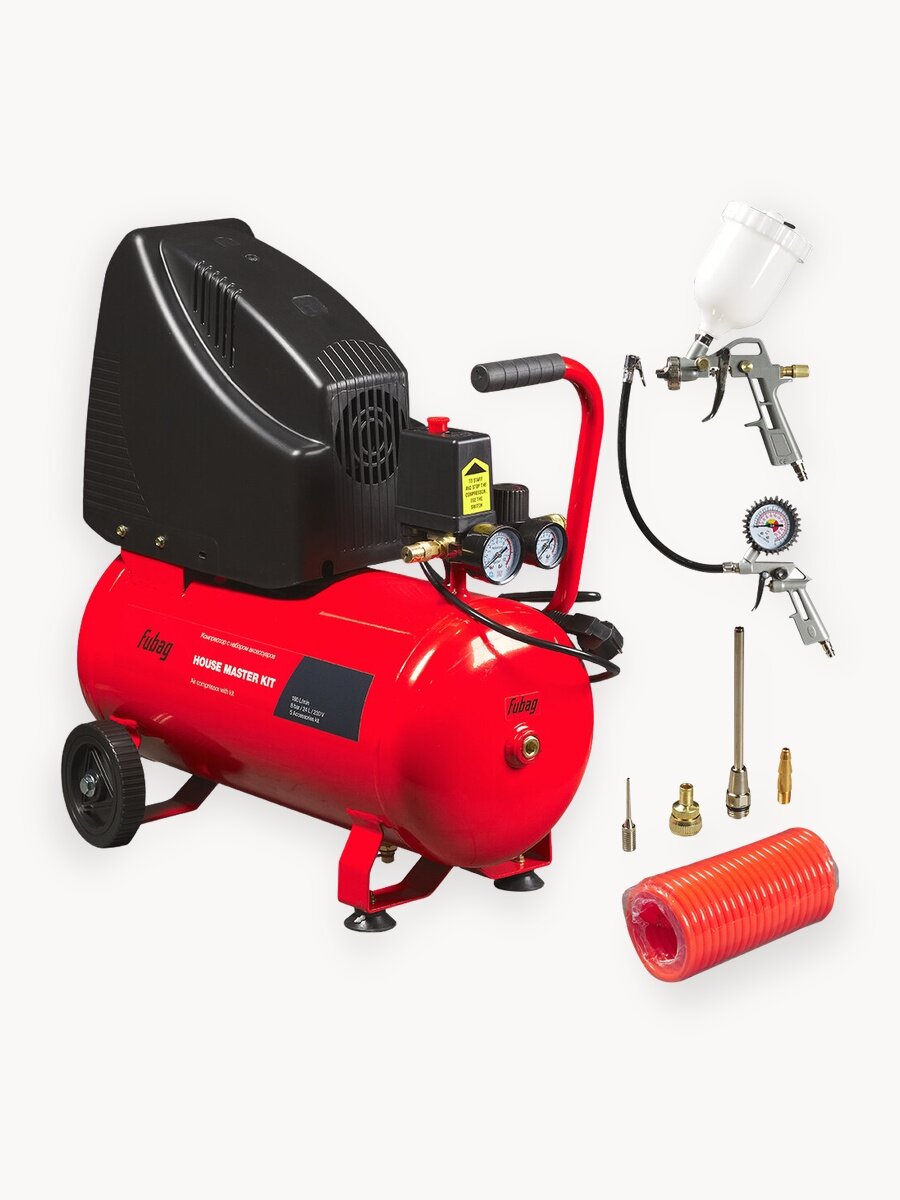 Компрессорный набор FUBAG House Master Kit безмасляный компрессор + 5 предметов 180 л/мин, ресивер 24 л, 8 бар, 230 В