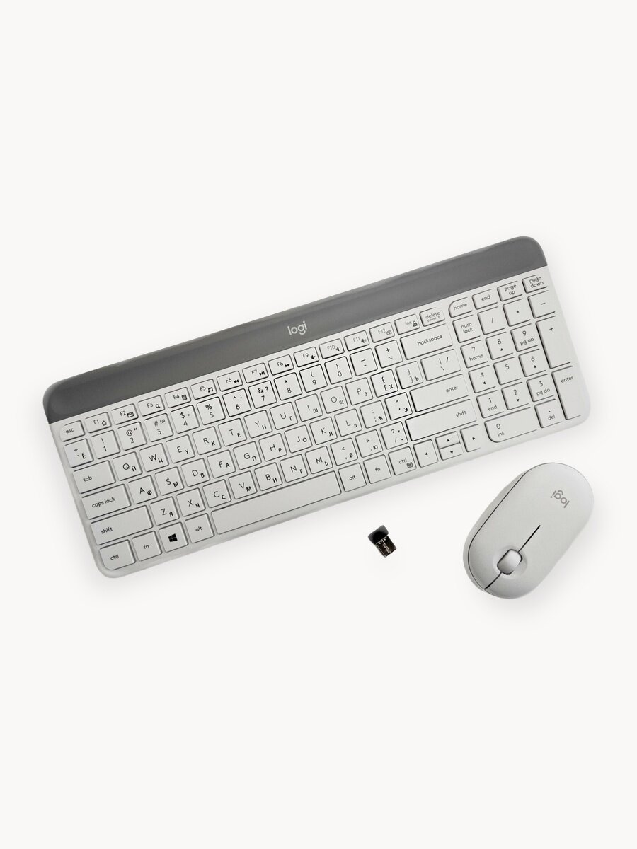 Тонкая беспроводная клавиатура и мышь Logitech COMBO MK470, английская/русская