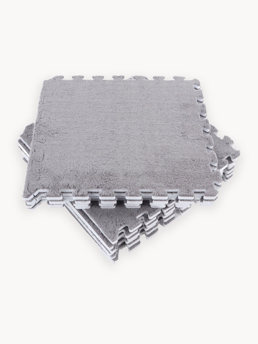 Коврик пазл детский мягкий с ворсом плюшевый, 10 деталей, толщина 1 см, серый