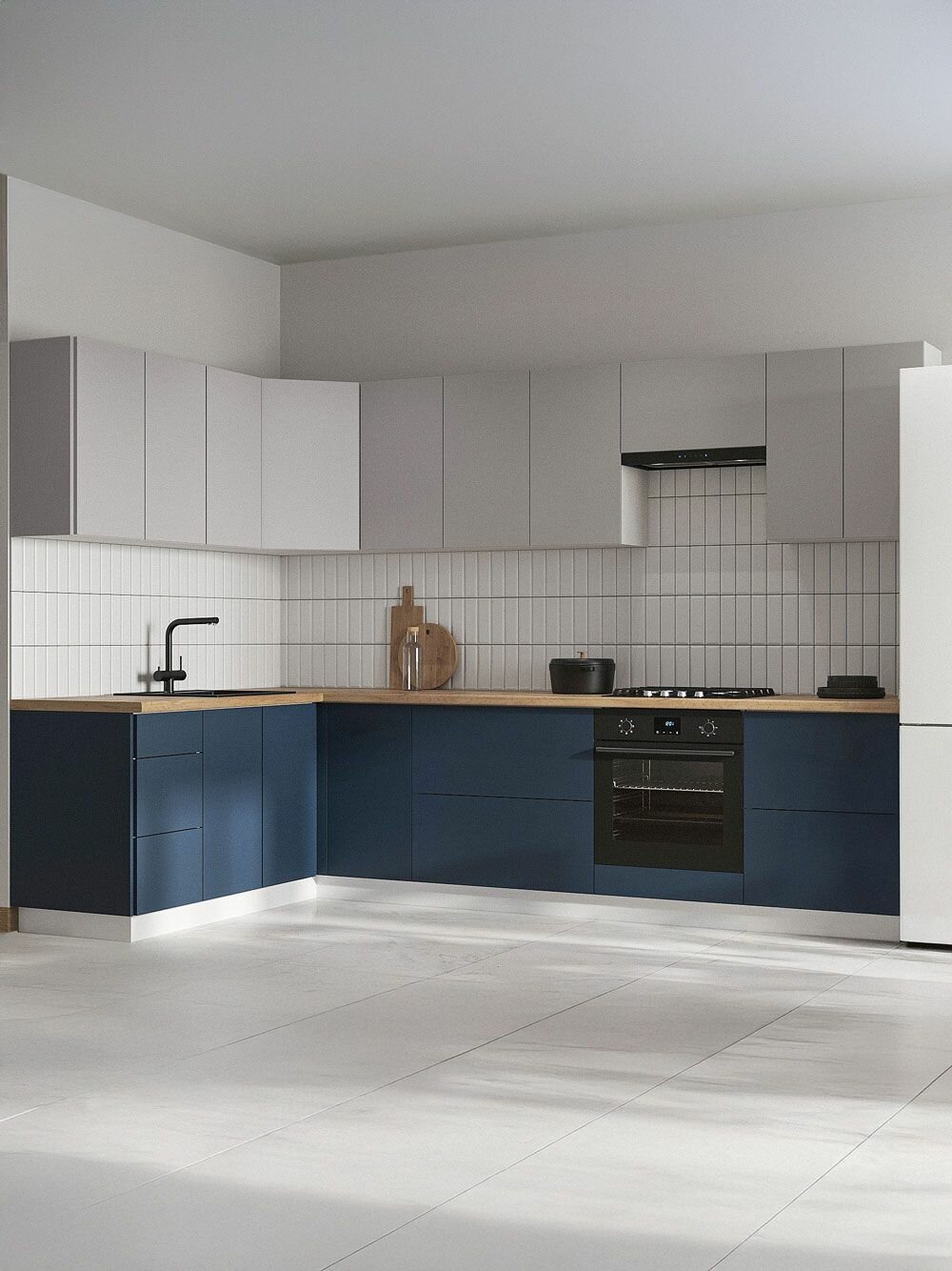 Кухонный гарнитур угловой Тандем 3х1.8 м, мебель для дома и кухни, Белый / Нео / Океания