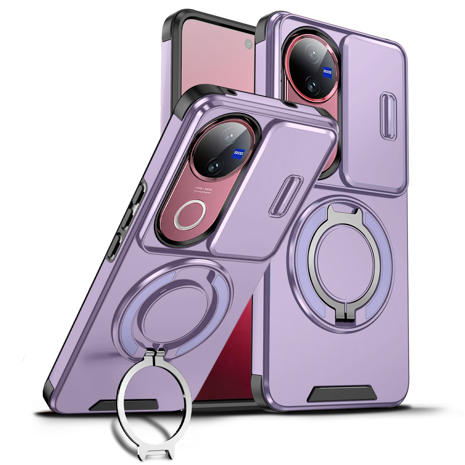 Чехол на Vivo V50 5G / Виво В50 5G противоударный, soft touch, чехол-кардиомонитор, поликарбонат (PC), защита камеры, ударопрочный, усиленные углы, держатель поп-сокет, Vivo, Vivo V50 5G, purple