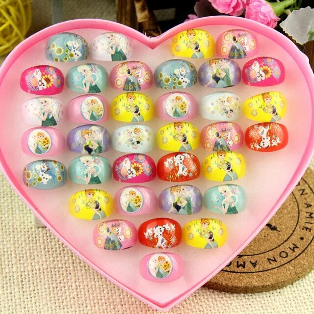 36 шт, подарочные кольца Disney Frozen Princess Elsa Anna Kawaii, Микки Минни, акриловые, с кристаллами, для вечеринки, детские игрушки, подарок для девочек