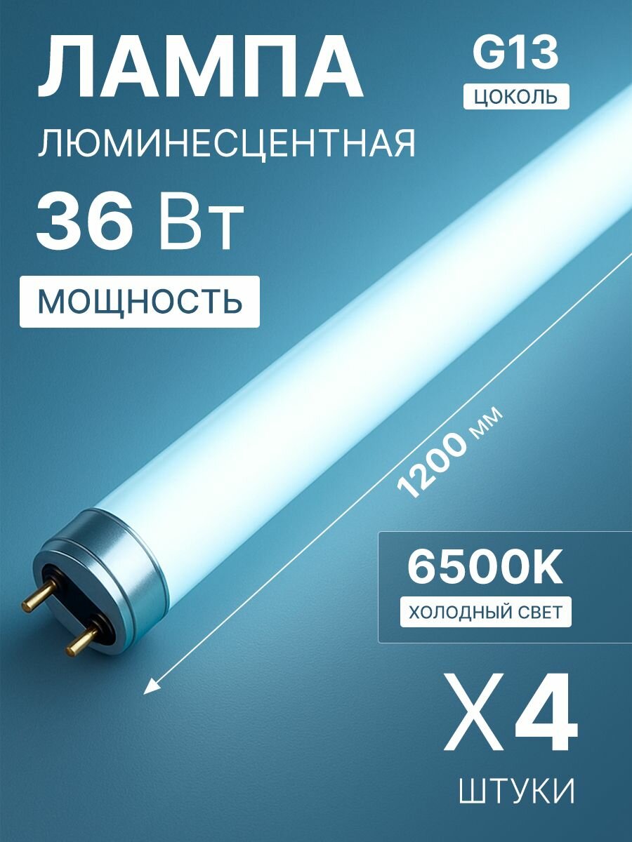 Лампочка люминесцентная 120 см L 36W/765 36Вт T8 6500К G13 OSRAM 4008321959836 4 штуки