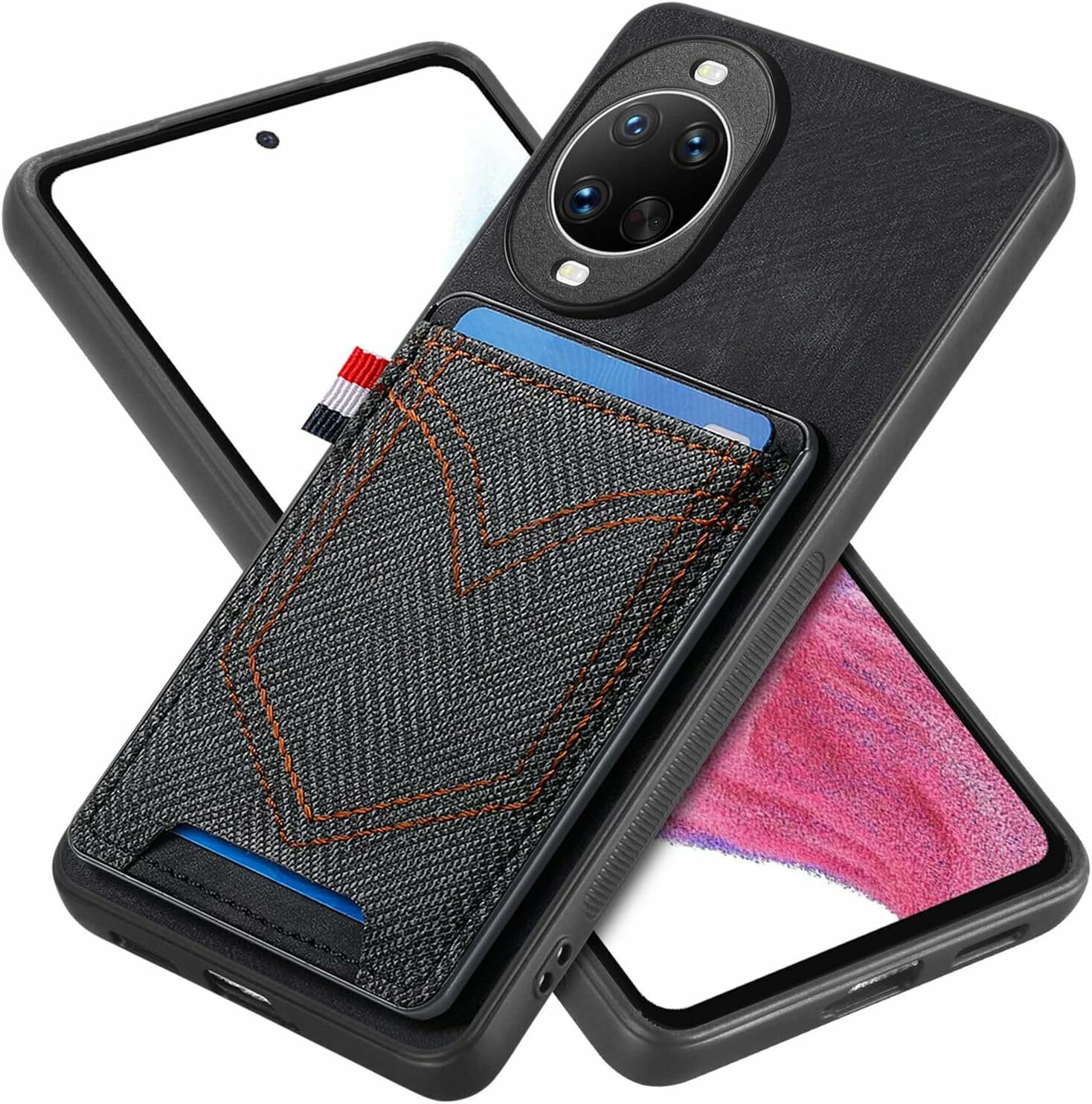 Чехол кожаный на Huawei Nova 14 Pro (Хуавей Нова 14 Про)c карманом , автомобильный магнитный держатель для телефона, защитный, противоударный(черный)