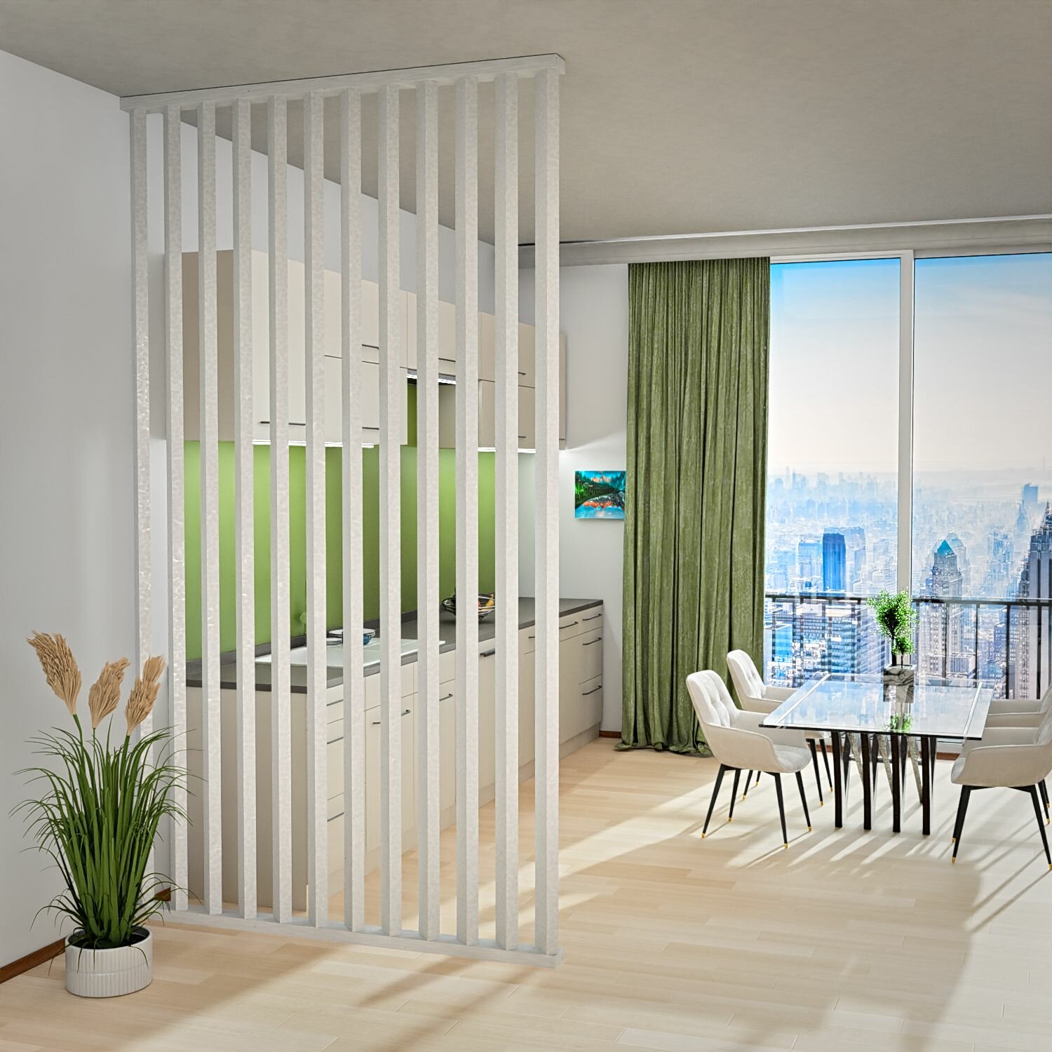 Перегородка для зонирования комнаты, под 45 градусов, белая, 40х80 мм, ширина 1492 мм