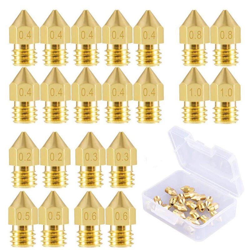 22 шт. 3D-принтеры MK8 насадка 0,2 мм, 0,3 мм, 0,4 мм, 0,5 мм, 0,6 мм, 0,8 мм, 1,0 мм экструдер печатающей головки с бесплатная коробка для CR-10