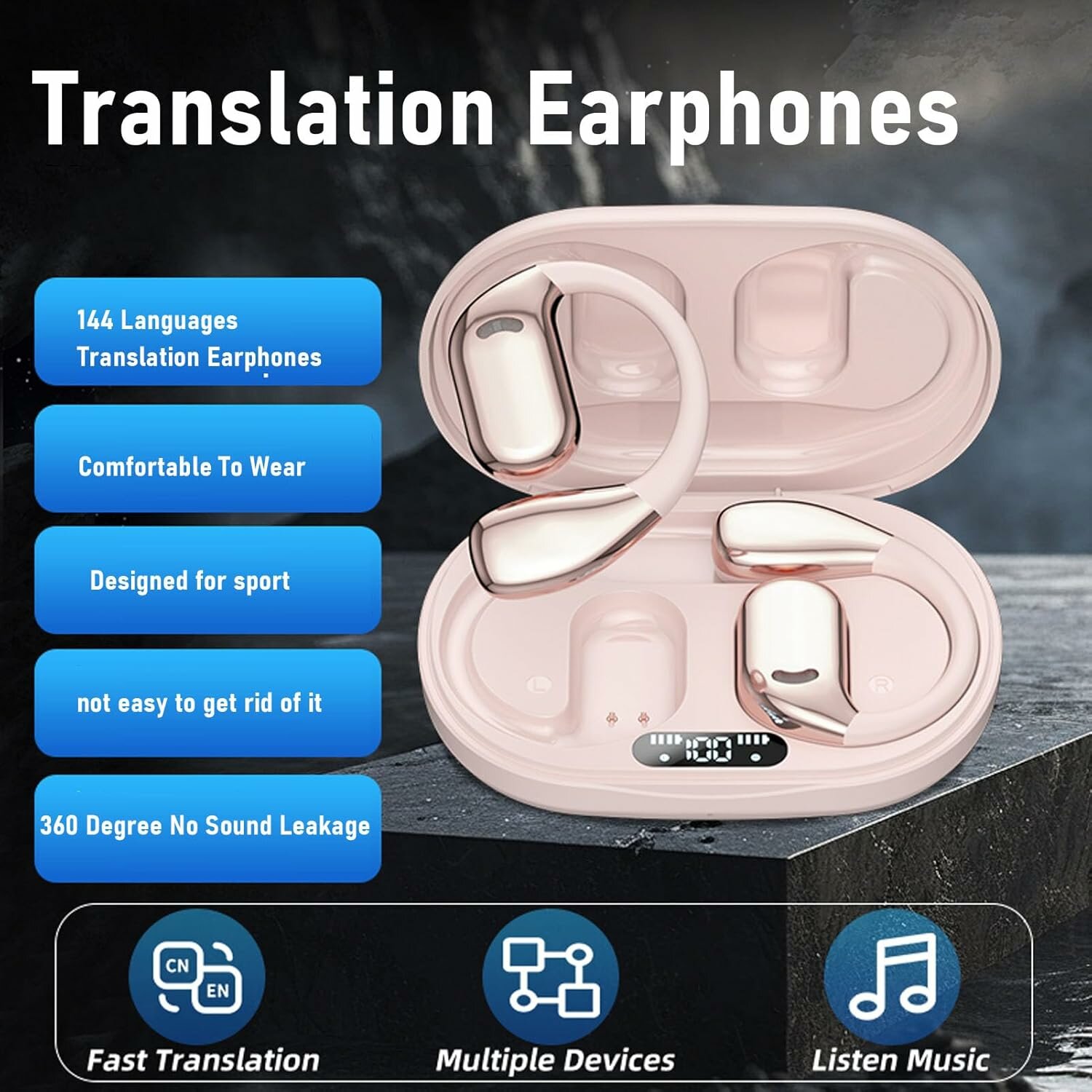 Беспроводные TWS-наушники True Wireless Earphones M75, Bluetooth 5.49, Hi-Fi звук, Al-переводчик, кремовый