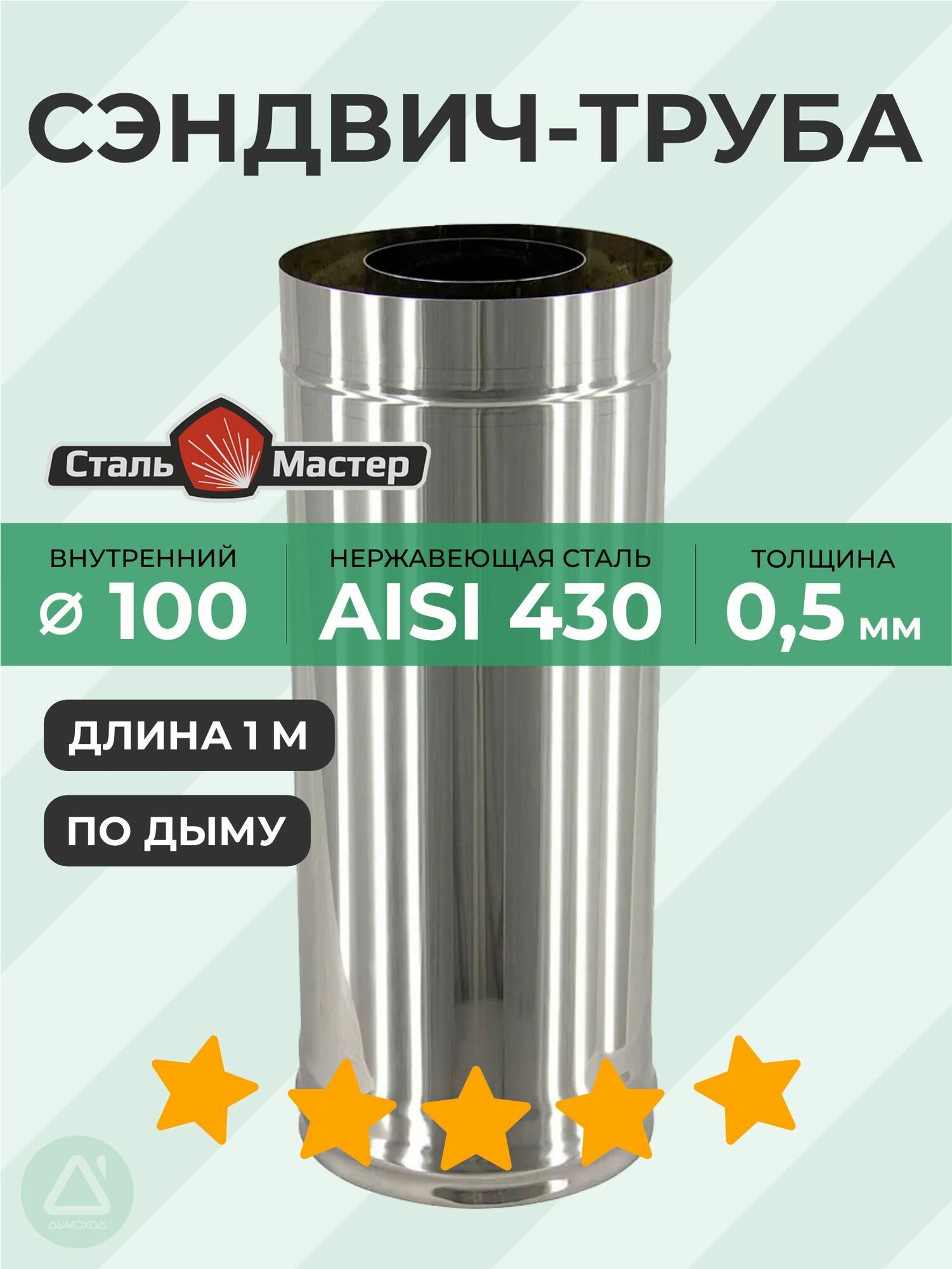 Сэндвич 100 / 200 1,0 м нерж 0,5 мм / нерж 0,5 мм