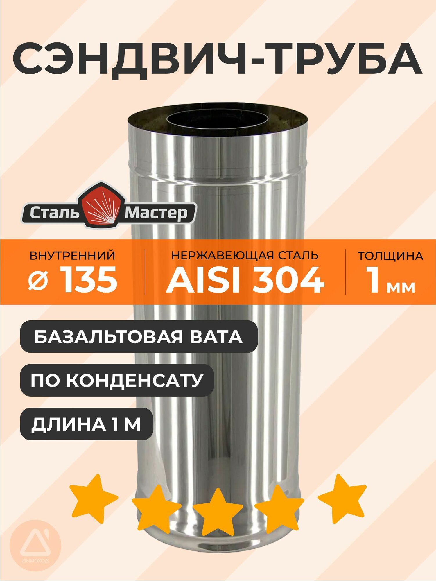 Сэндвич К 135 / 220 1,0 м нерж 1 мм (AISI 304) / нерж 0,5 мм