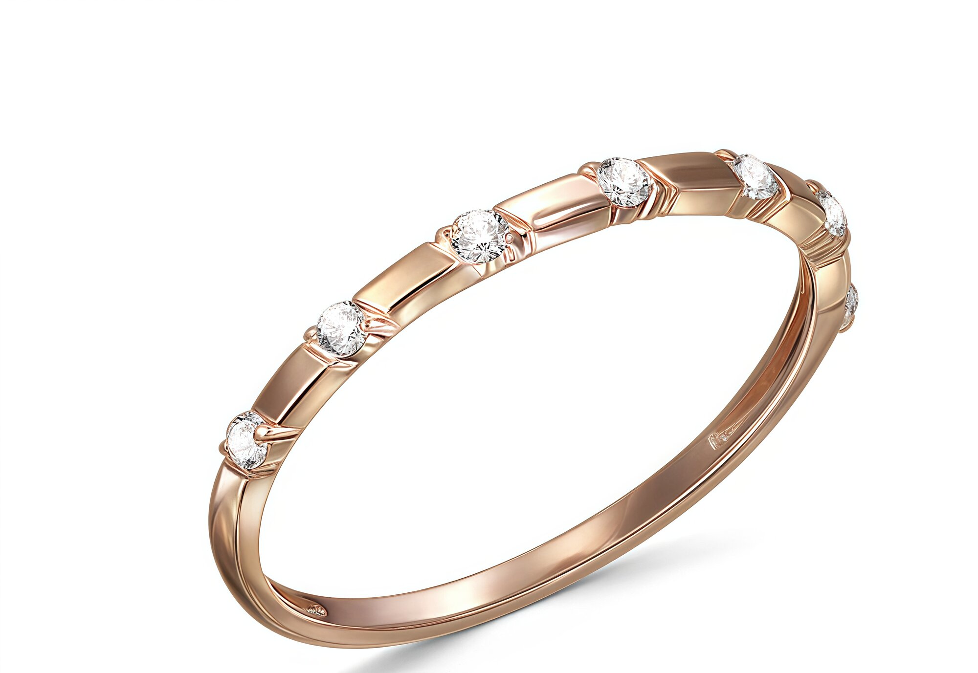 Кольцо тонкое, дорожка, красное золото, 585 проба, фианит