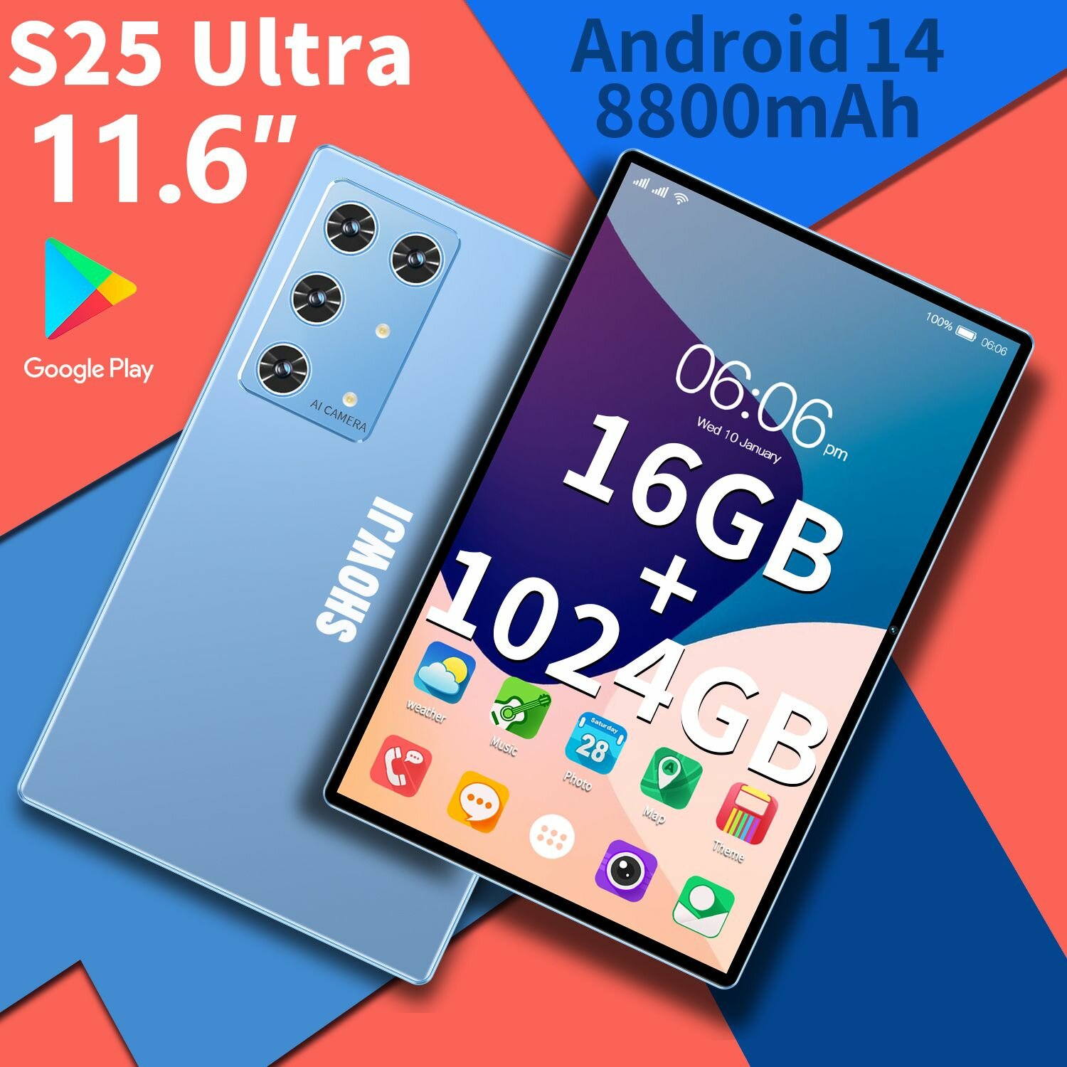 Планшет S25 Ultra, 16GB, 1024GB, IPS, 2560 x 1600, 3G, 4G, 5G, NFC