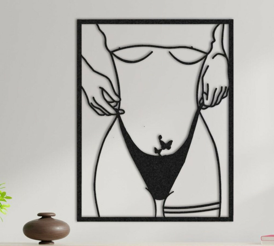 Панно 60х45 см "Эстетика Девушка Фигура" декоративное настенное чёрное, декор на стену, картина