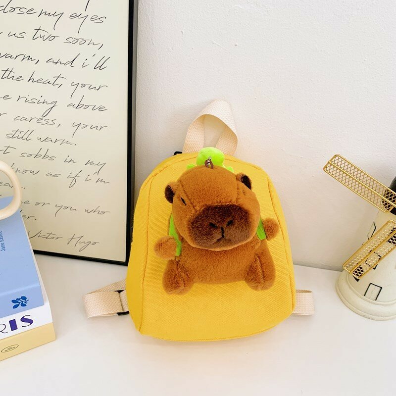 Детский рюкзак с капибарой милый и забавный с дышащей полиэстеровой подкладкой для ежедневного использования желтый