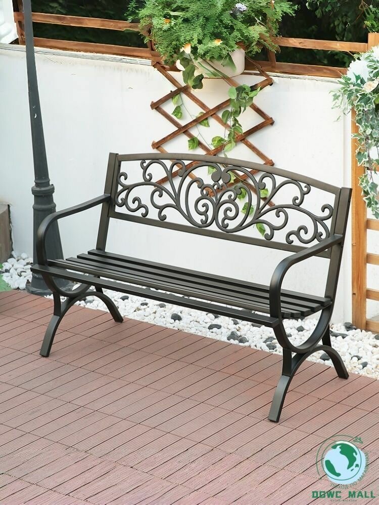 Садовая скамейка, спинка, двухместный стул в европейском стиле, металлическая, черная, 128*85*60 см