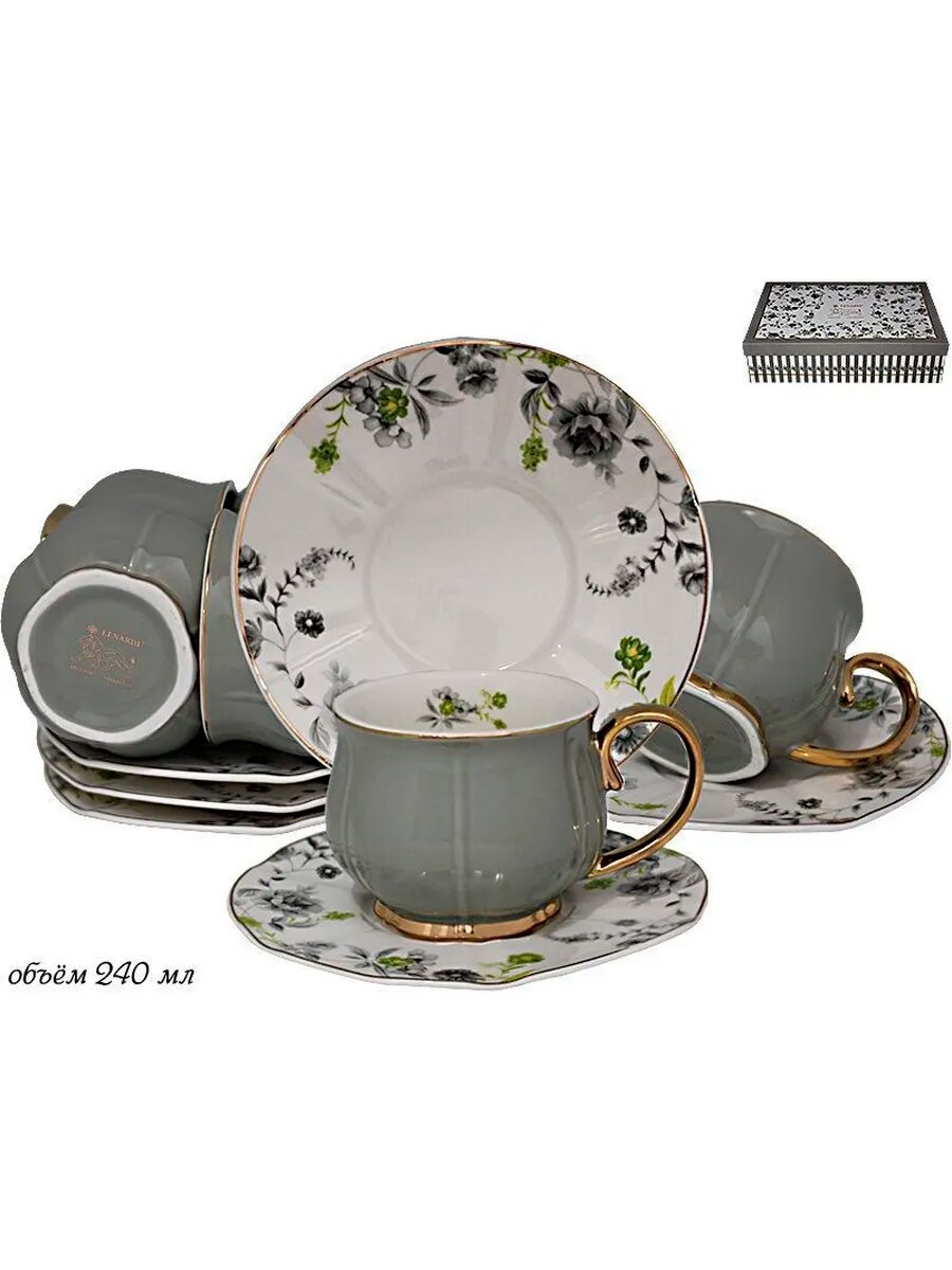 Чайный набор на 6 персон 12 предметов Lenardi 240 мл фарфор