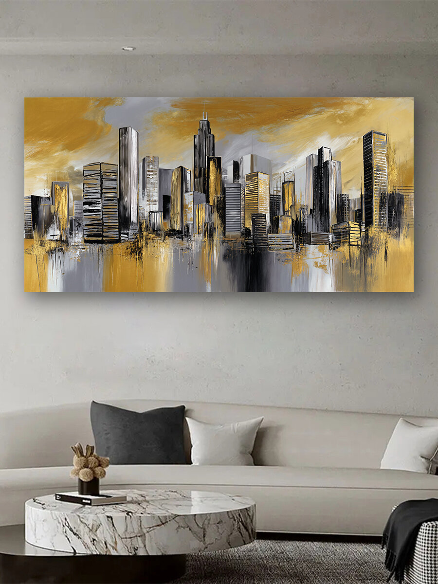 Интерьерная картина на стену горизонтальная - "Город / Пейзаж / Небоскребы" , 40х80 см.