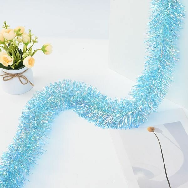 Мишура Yiwu "Роскошная", новогодняя, диаметр 9 см, 2 м, голографическая, светло-голубая