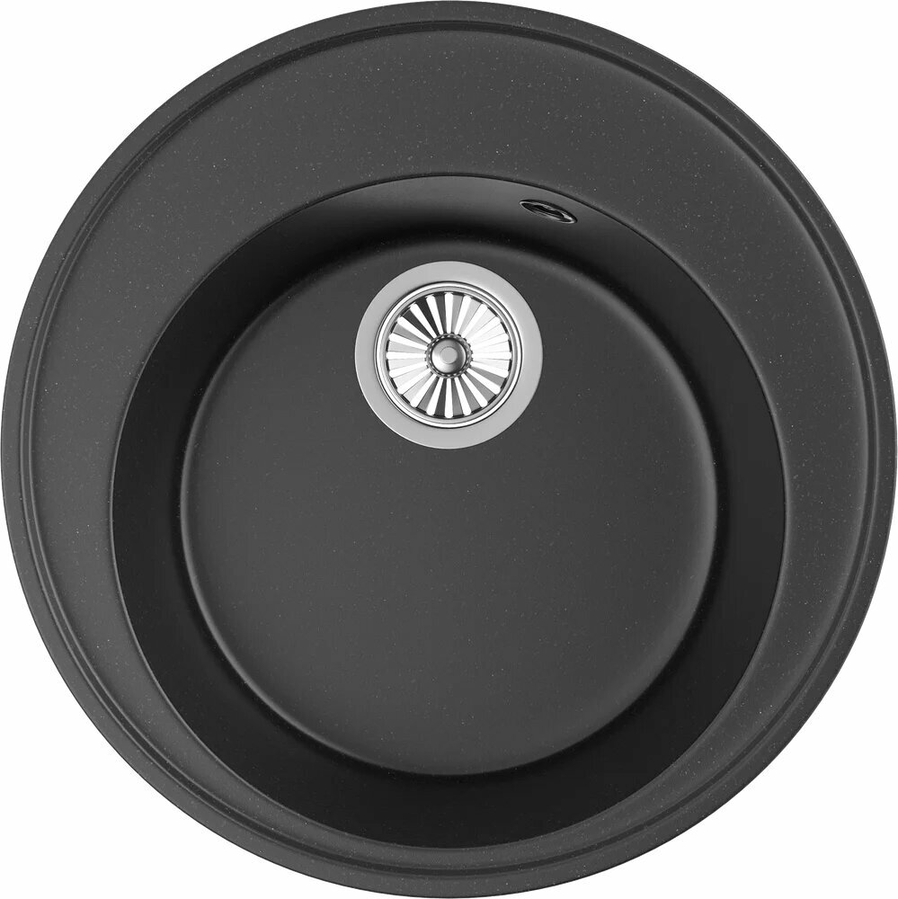 Мойка кухонная Domaci Солерно DN 485-07 кварцевая, 48x48, круглая, мойка для кухни, черная, матовая