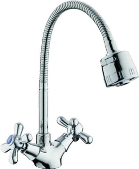 Смеситель для кухни D-lin D153819-T с гибким изливом, с поворотным изливом, хром, глянцевый, вентильный