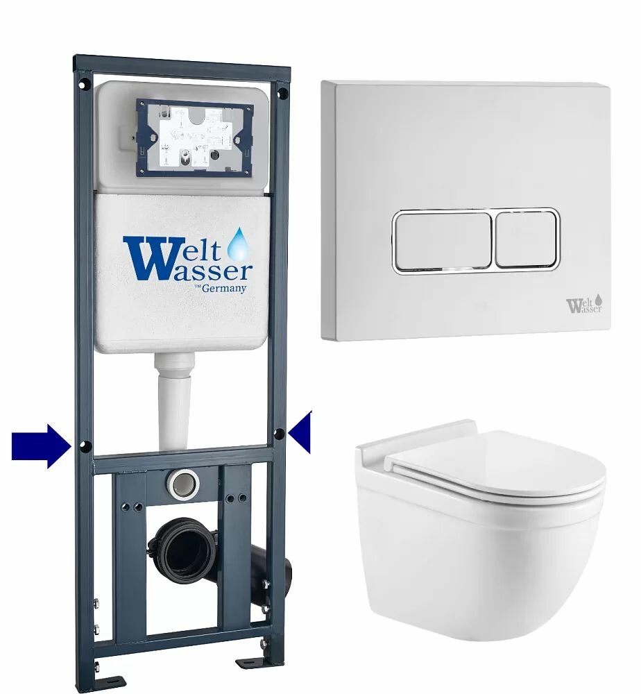 Комплект Инсталляция WW MARBERG 410 + унитаз HEIMBACH 043 GL-WT + кнопка смыва MAR 410 SE GL-WT глянцевая белая кнопка