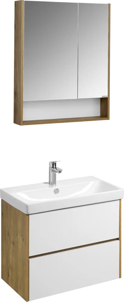Мебель для ванной комнаты AQUATON Сканди 80 белая, дуб рустикальный, раковина Адриана 80