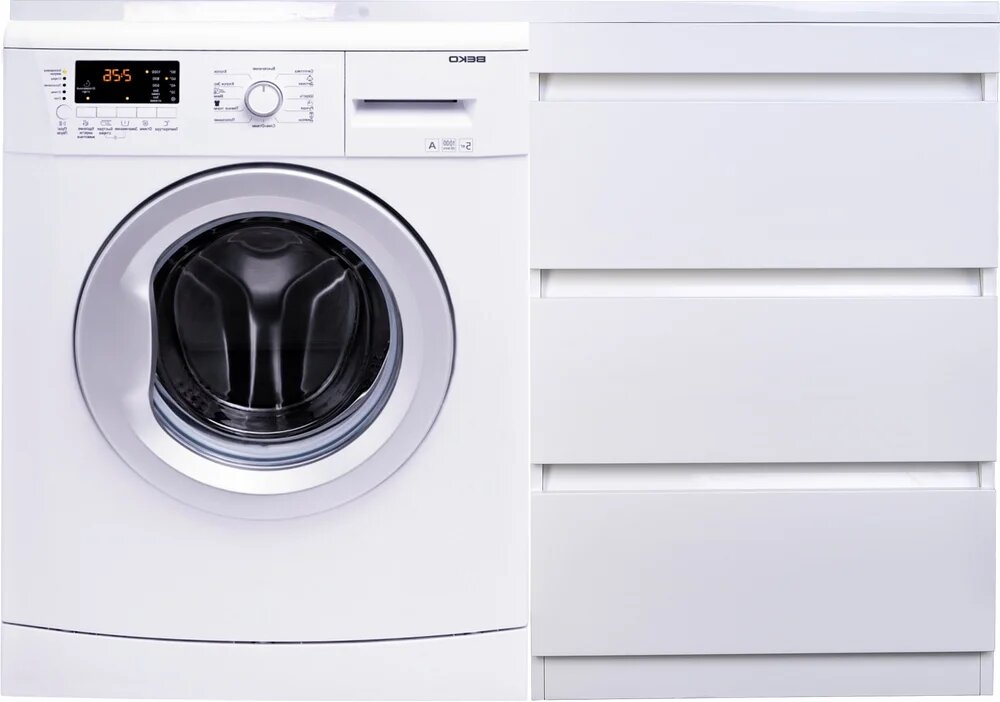 Тумба с раковиной Style Line Даллас 120 под стиральную машину, напольная, 120, 2 см, белая, глянцевая, из МДФ, с ящиками, раковина для ванной, из искусственного камня, прямоугольная