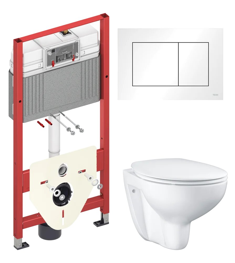 Комплект 2 в 1 Унитаз подвесной Grohe Bau Ceramic 39351000 / Инсталляция с кнопкой TECE Base 9400413 цвет белый