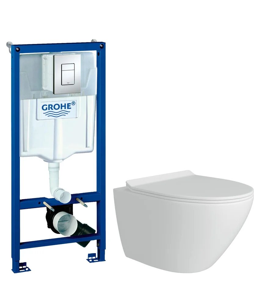 Комплект 2 в 1 Унитаз подвесной Teymi Lina Pro T40106 / Инсталляция с кнопкой Grohe Rapid SL 38772001 цвет хром