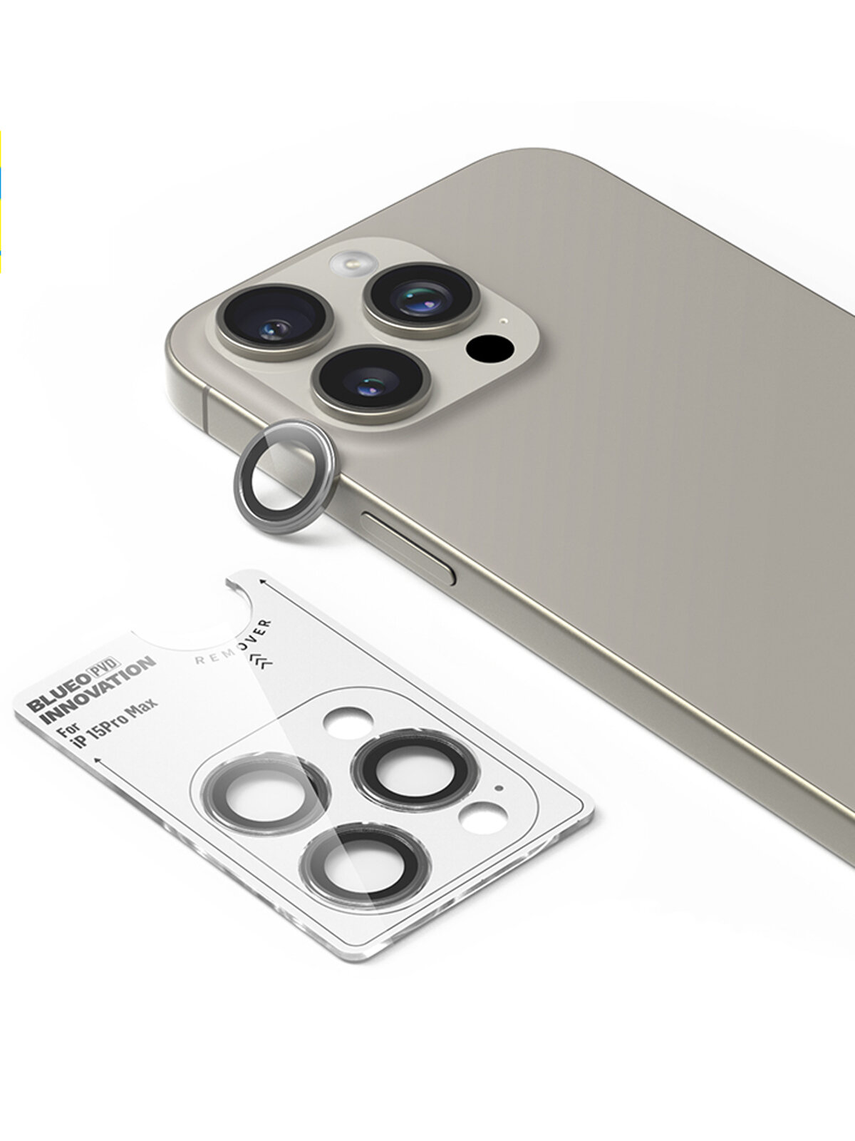 BlueO стекло для iPhone 15 Pro Max, Camera Lens PVD stainless steel 3 шт. Grey (+install)