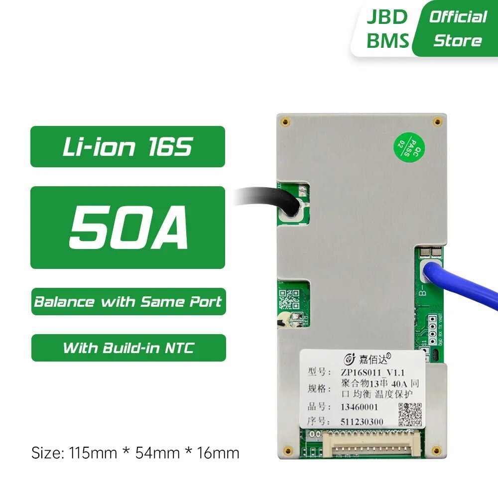 JBD BMS Литий-ионная Батарея 12S 36V Li-ion 16S 50A