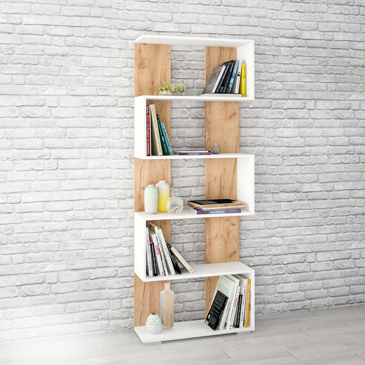 Стеллаж напольный РОМЕО-1 с полками для книг, для игрушек 70х180х25 см, Дуб крафт золотой, Белый