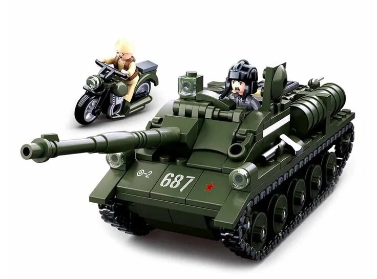 Конструктор SLUBAN WW2 M38-B0687 Советский Танк СУ-85 (338 дет, 2фиг, 23см)