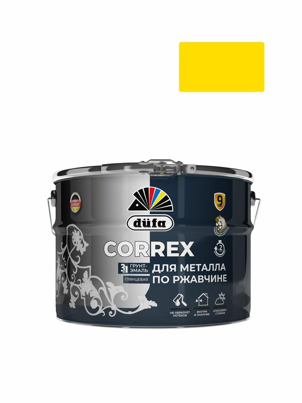 Грунт-эмаль по ржавчине гладкая Correx 3 в 1 RAL-1021 желтый 10 л