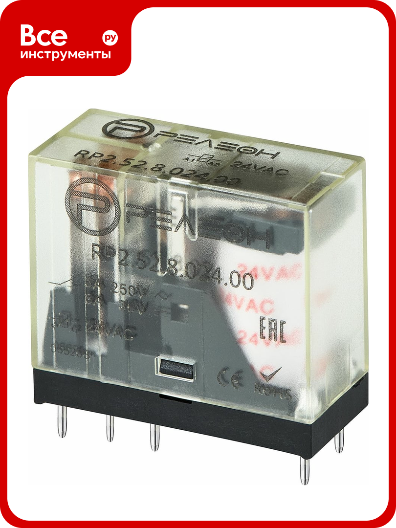 Промежуточное реле релеон 2 перекидных контакта 5А 24В AC RP252802400, Дополнительные характеристики