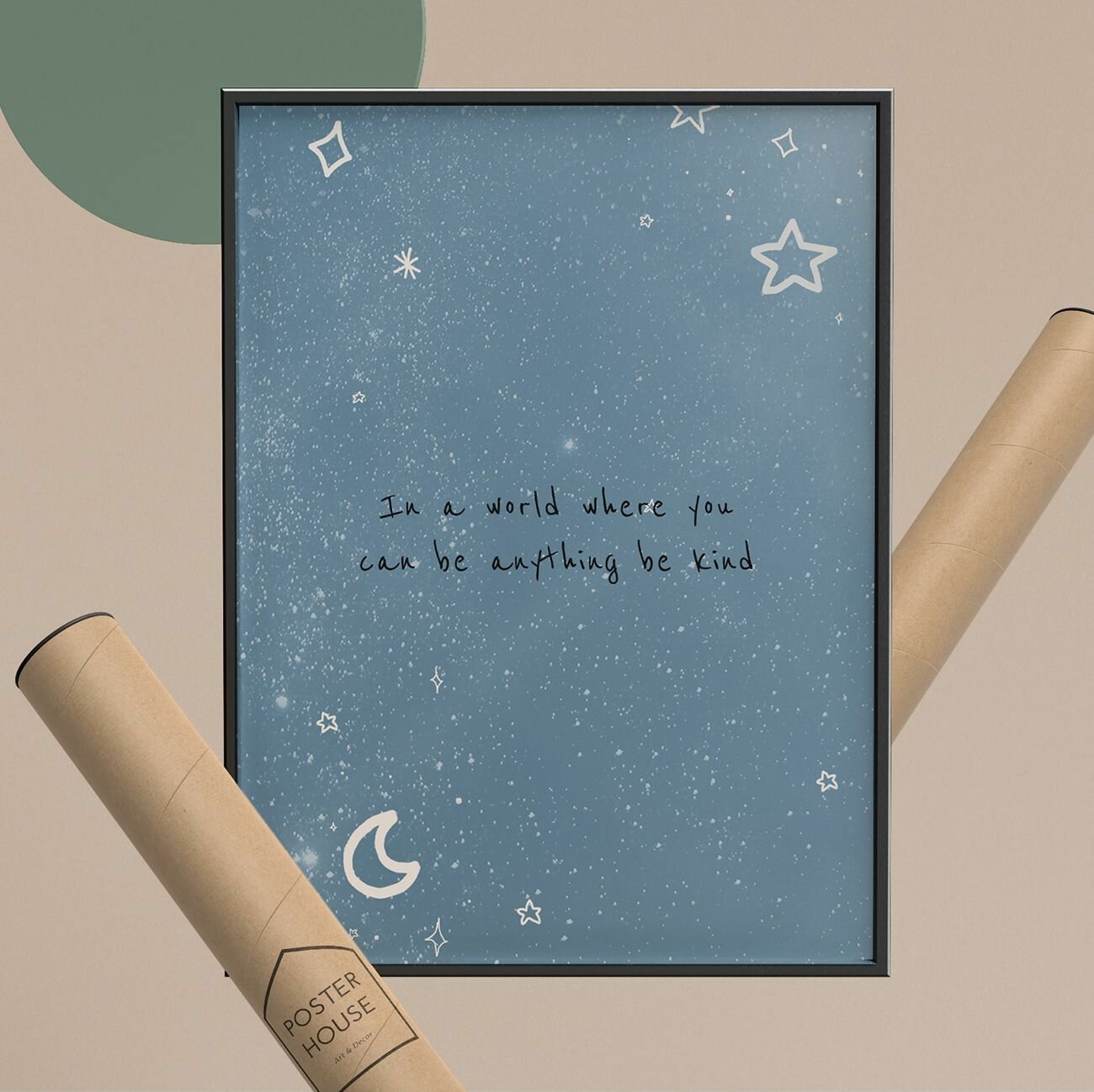 Постер Надпись "Be kind" 40х50 см без рамы/ Цитата, звезды/ Минималистичный эстетичный плакат для интерьера