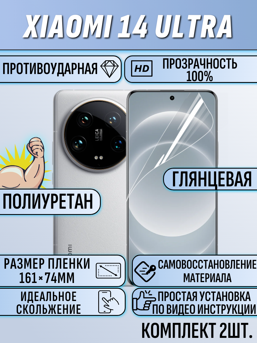 Гидрогелевая пленка для Xiaomi 14 Ultra глянцевая 2 шт полиуретановая