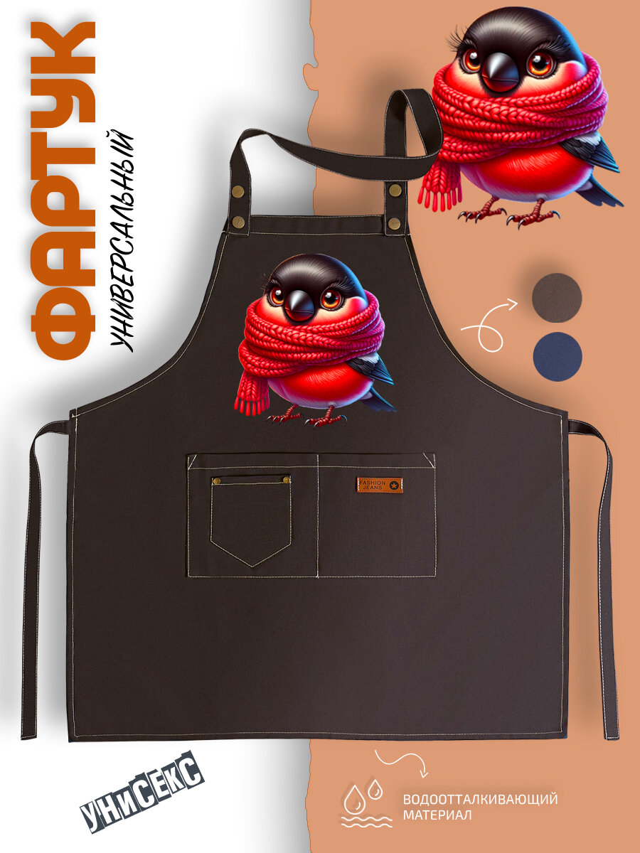 Фартук кухонный со снегирем универсальный с принтом поварской