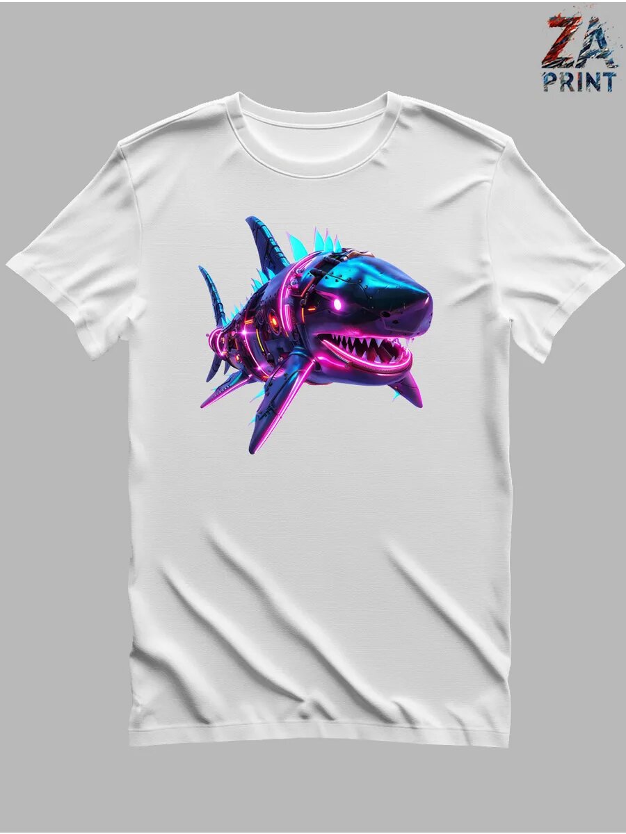 Футболка киберпанк акула