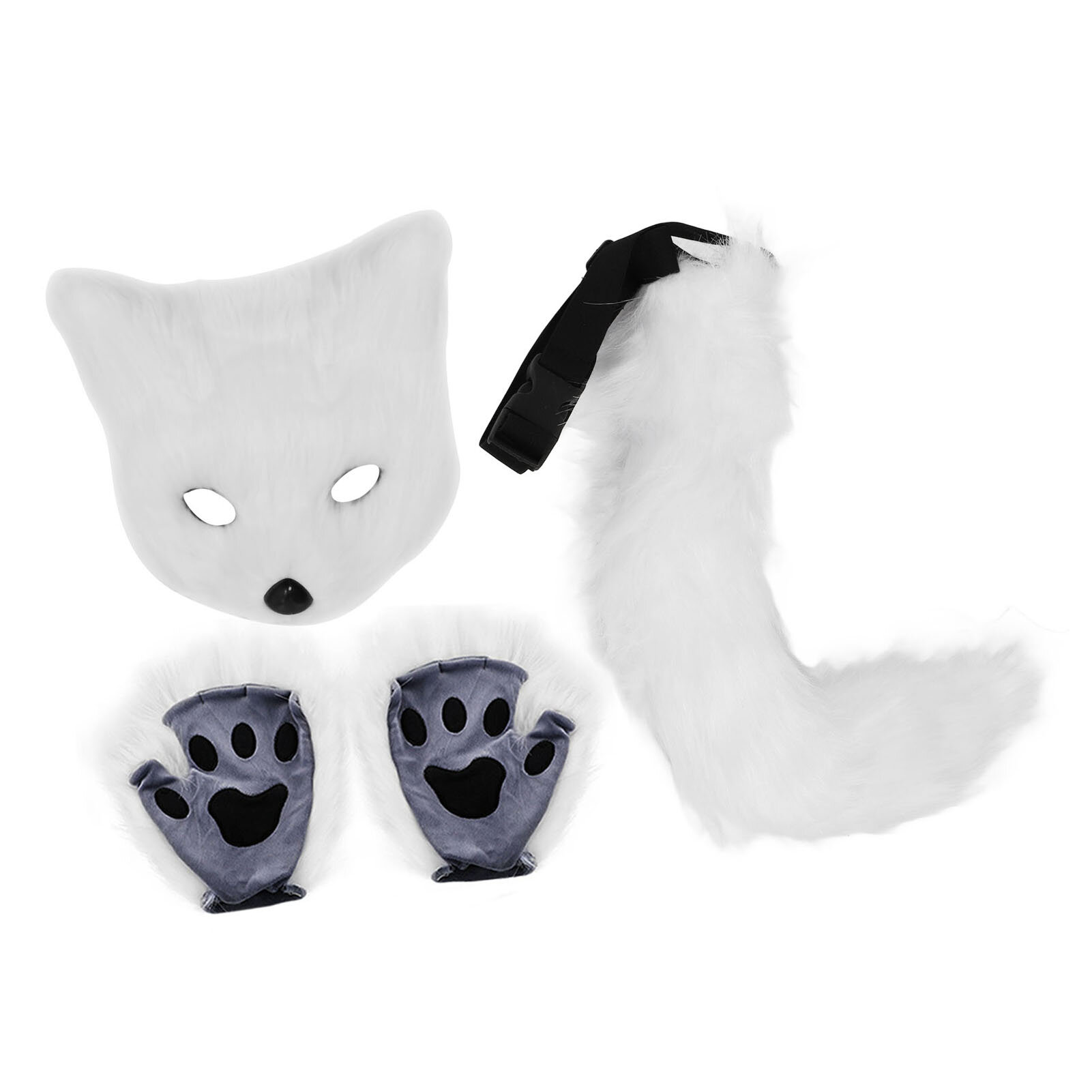 Лисий хвост, перчатки, набор из пушистого плюша, искусственный мех, мягкий, приятный для кожи, аксессуары для костюма, набор для косплея животных, лисий хвост, для женщин и девочек, белый цвет