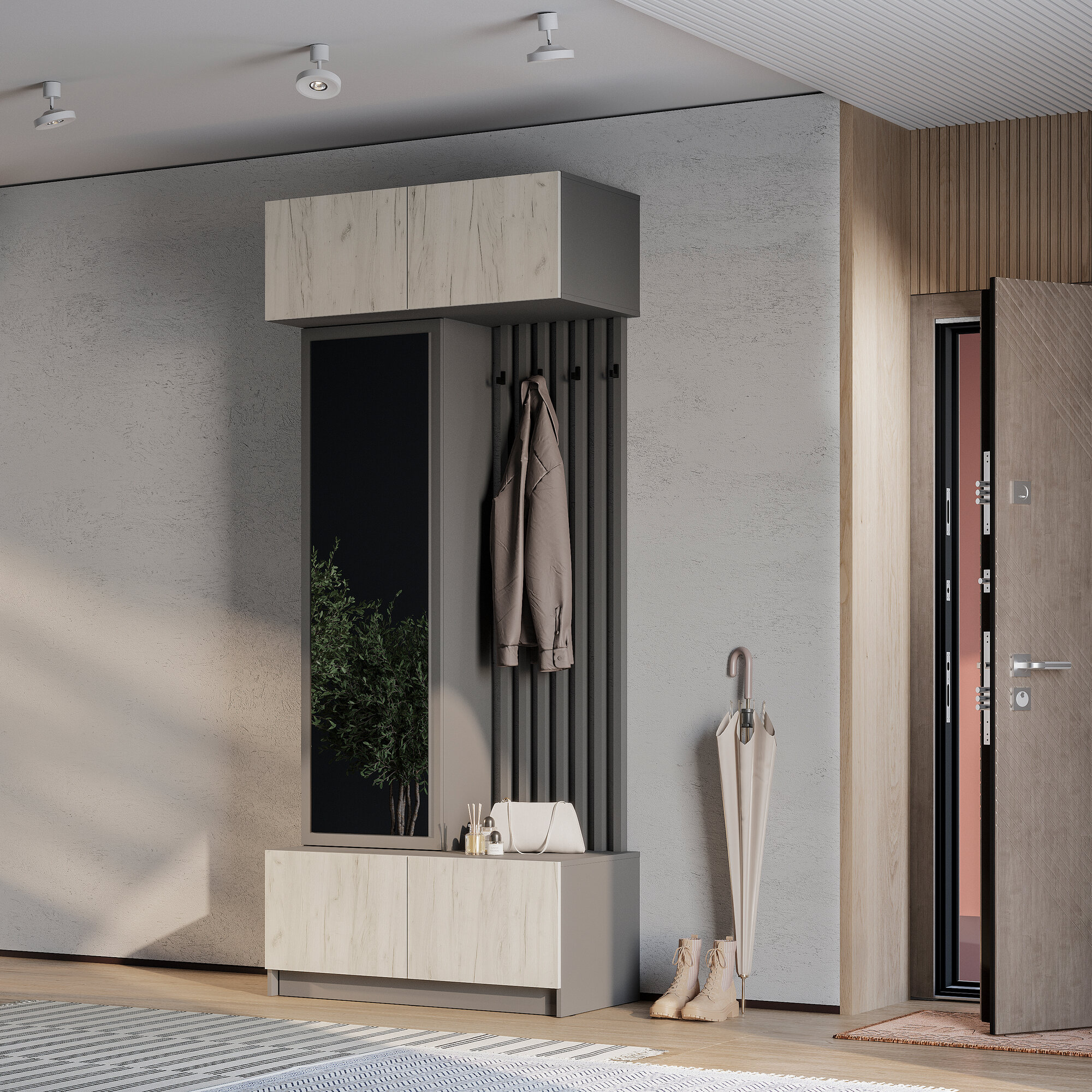 Прихожая "Багира" ПР-03, вешалка для одежды, Графит/Крафт белый