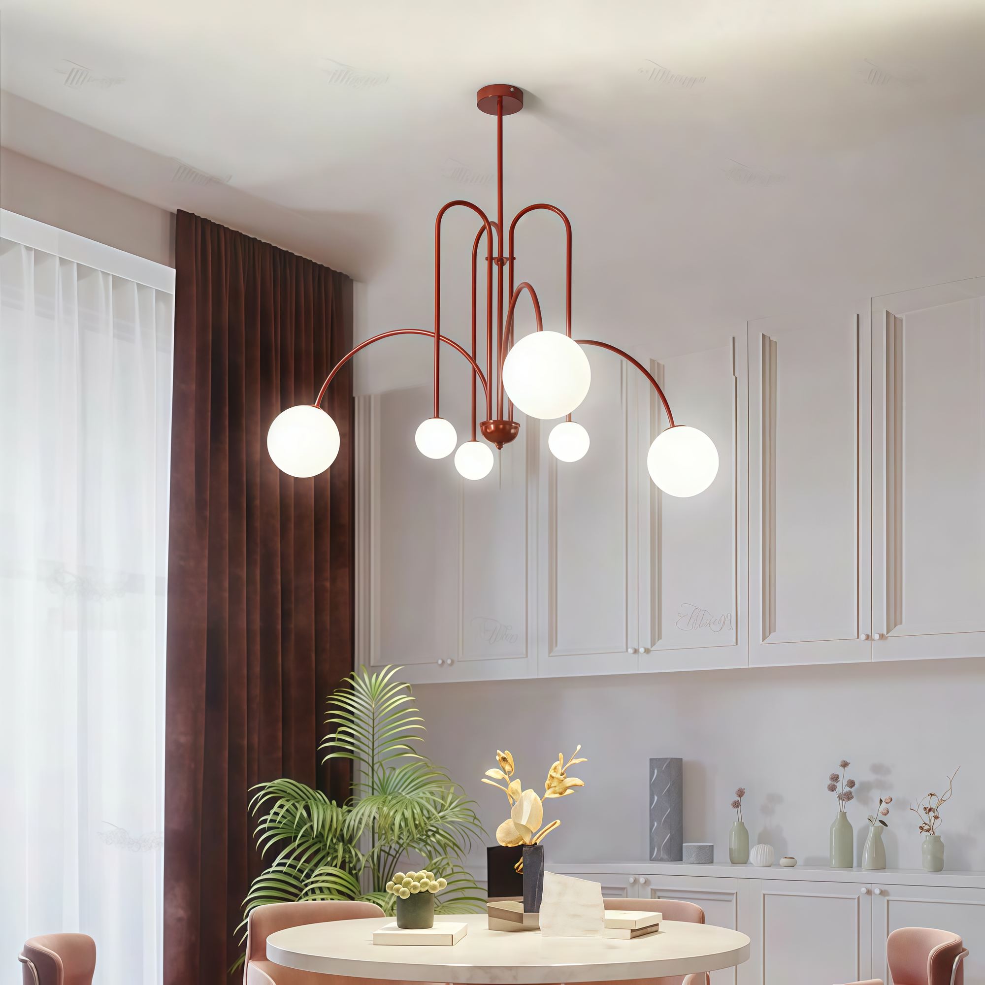 Люстра ZW-993“Oliver Light”, цоколь G9, мощность 60 Вт, IP20, скандинавские, теплые белые，6 голов, красного цвета